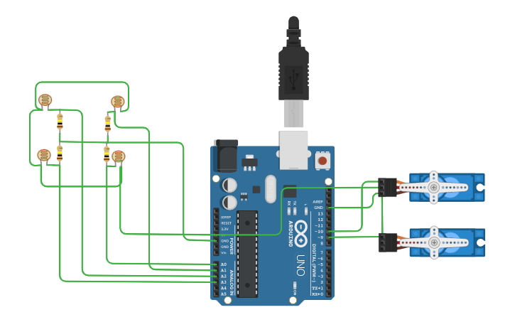 Circuit design Dual Axis Solar Tracking System - Tinkercad