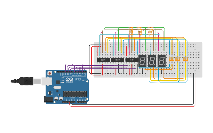 Circuit design 3 digit - 7 Segment display - Tinkercad