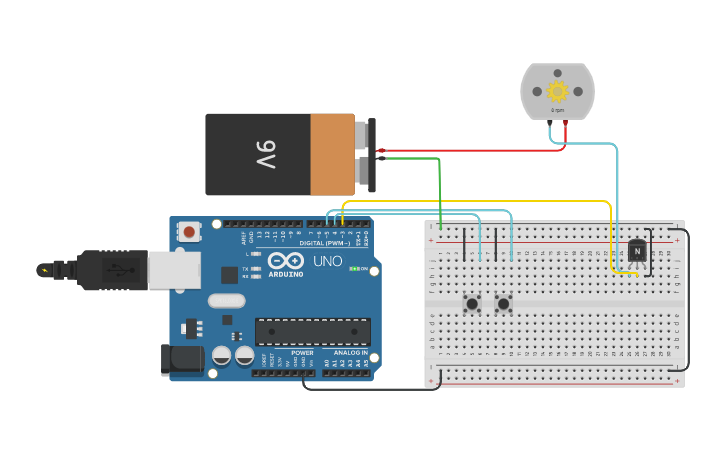 Circuit design DC motor speed control with push button - Tinkercad