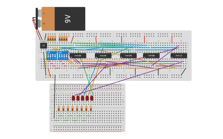Circuit design Sumador 4 bits - Tinkercad
