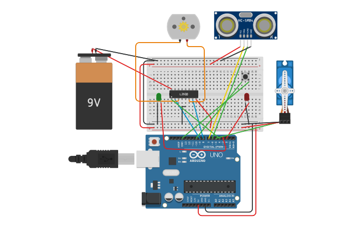 Circuit design Simple robot avoiding obstacles - Tinkercad