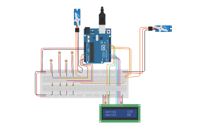 Circuit design DUAL AXIS SOLAR TRACKER - Tinkercad