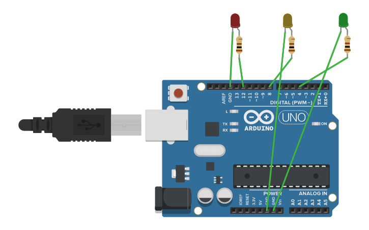 Circuit design Traffic Light - Tinkercad