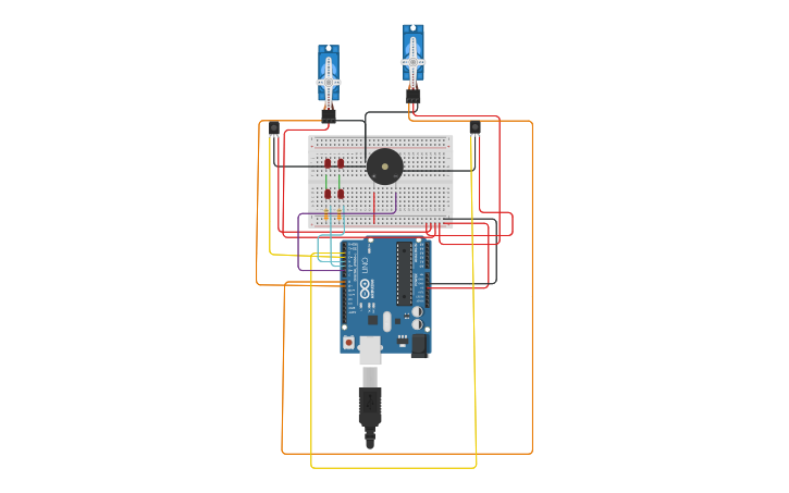 Circuit design Auto railway gate (IR sensor) - Tinkercad