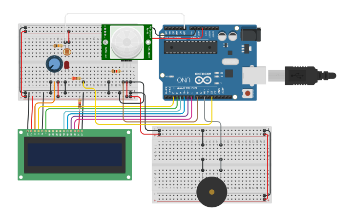 Circuit design Security System using PIR sensor and buzzer - Tinkercad
