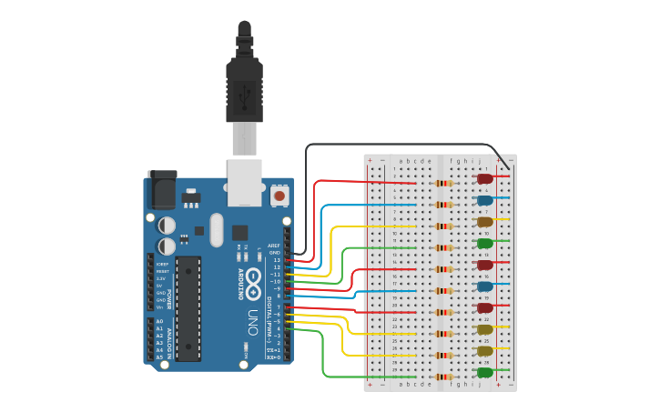 Circuit design Christmas Lights - Tinkercad