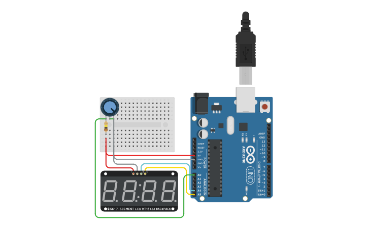 Circuit design thermistor plus display - Tinkercad