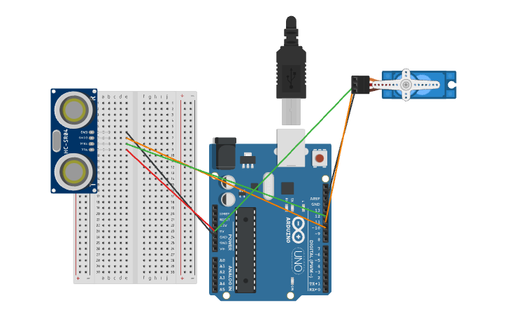 Circuit design SR04 ultrasonic sensor With Servo Motor - Tinkercad