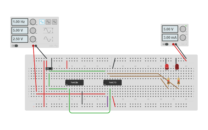 Circuit design D-FF USING JK-FF - Tinkercad