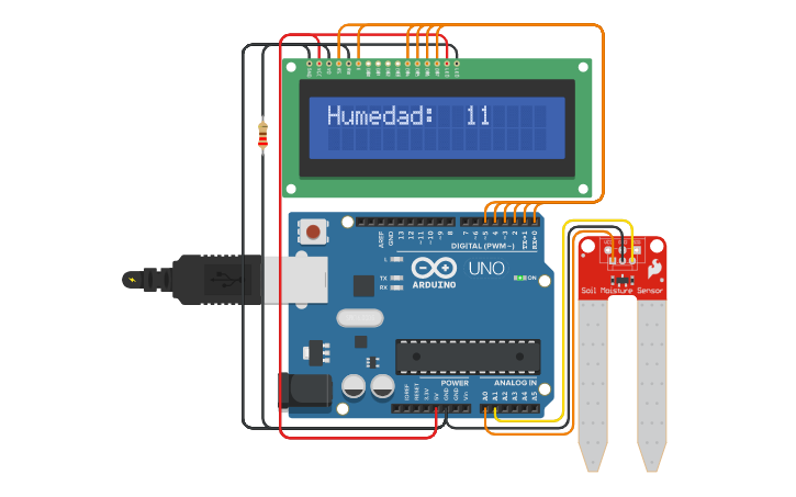 Circuit design Sensor de humedad con LCD 16x2 - Tinkercad Circuit design Sensor de humedad con LCD 16x2 - Tinkercad