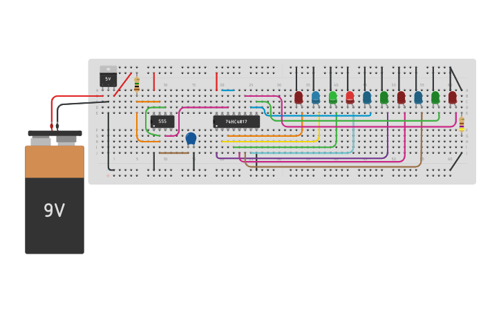 Circuit Design Led Chaser Using 555 Timer Ic Tinkercad