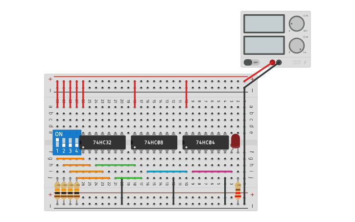 Circuit design CI Compuerta 74HC08 AND - Tinkercad