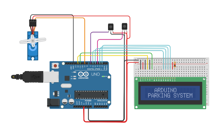 Circuit design Smart Parking System - Tinkercad