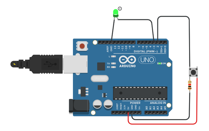 Circuit Design Led Through Push Button Tinkercad