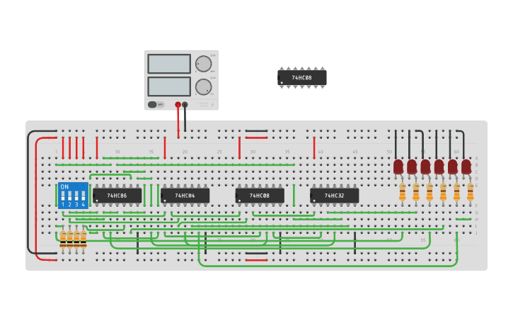 Circuit design binary to gray EB EG - Tinkercad