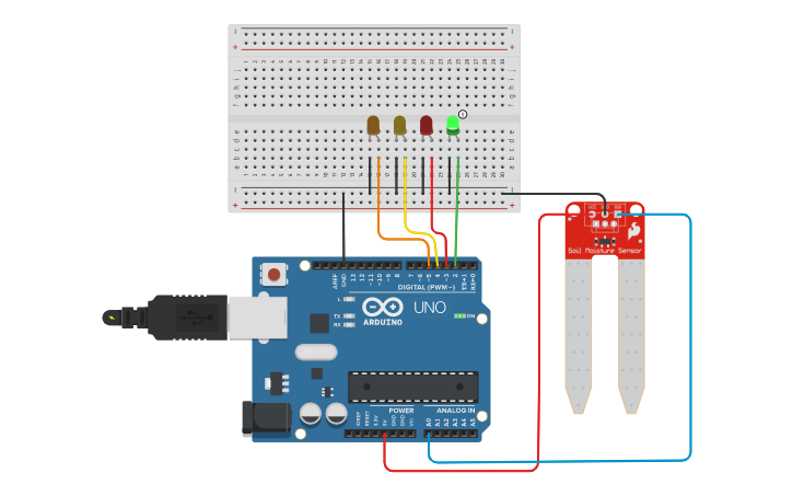 Circuit design Soil Moisture Sensor - Tinkercad