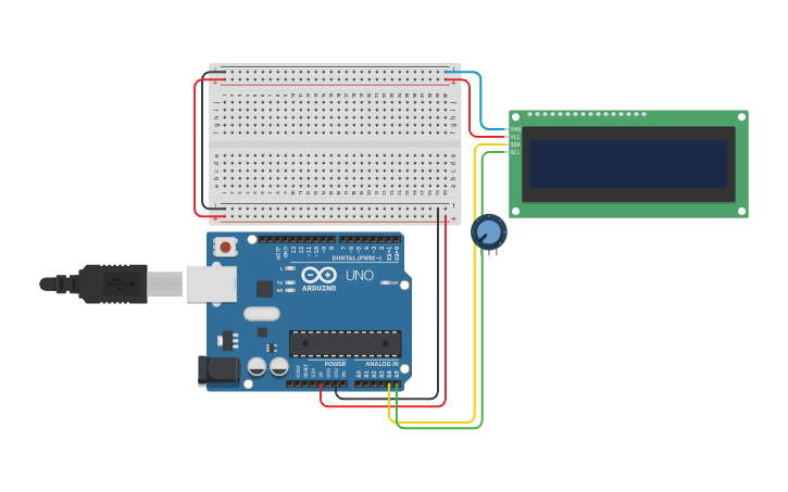 Circuit design Caracteres personalizados Con Display Lcd 16x2i2C - Tinkercad
