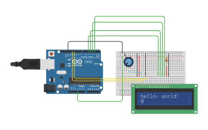 Circuit design LCD HELLO WORLD - Tinkercad