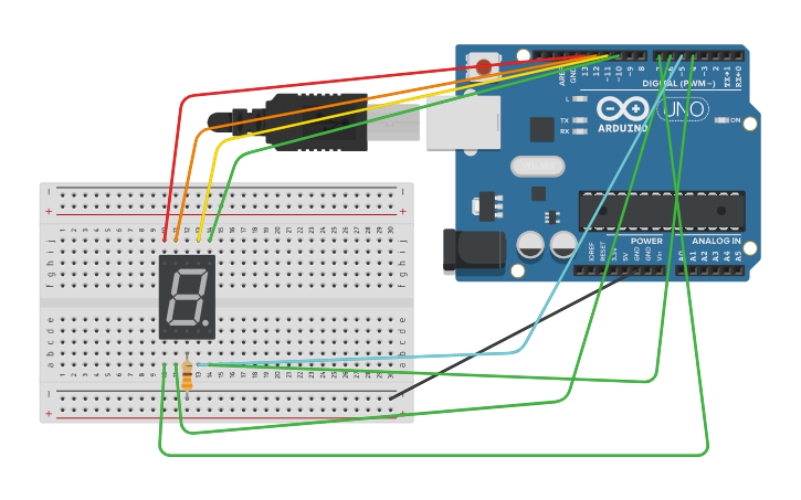 Circuit design 0-9 DISPLAY 7 SEGMENTOS - Tinkercad