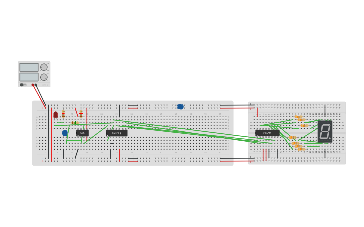 Circuit design Seven Segment Encoder Simple Counter Sem 2 Project - Tinkercad