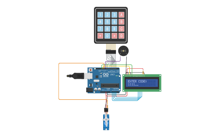 Circuit design Arduino Keypad + LCD + Servo - Tinkercad