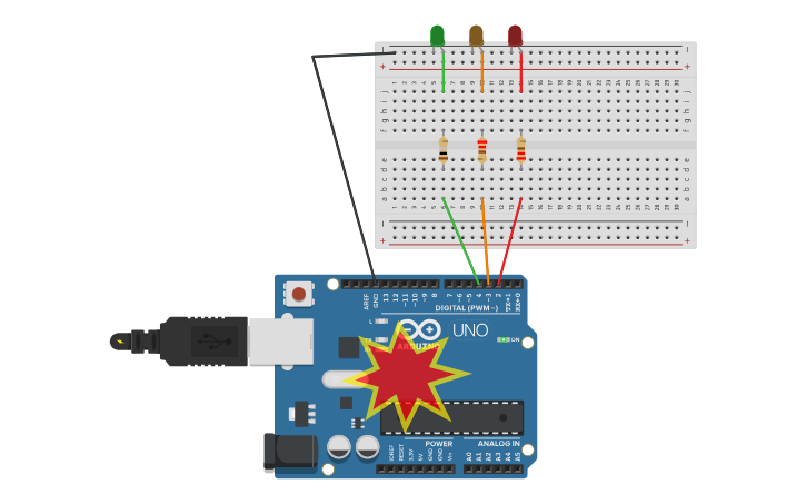 Circuit design traffic light project - Tinkercad