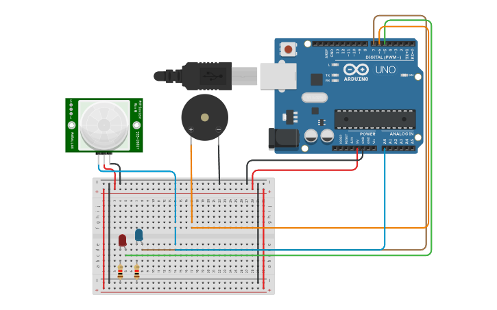 Circuit design Practica 10 ¨Alarma con sensor de movimiento PIR y ...