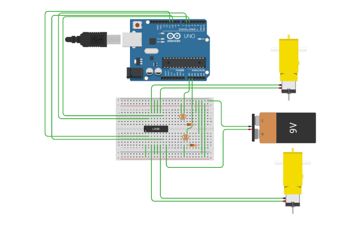 Circuit design L293D MOTOR + ARDUINO SLA - Tinkercad