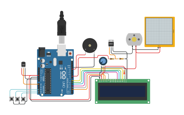 Circuit design 🌡️ DIY Temperature-Based Fan Speed Controller with Arduino - Tinkercad
