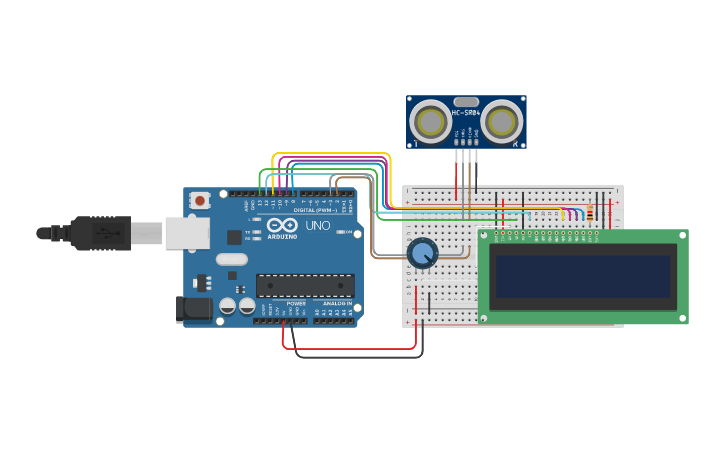 Circuit design lcd ultra distance - Tinkercad