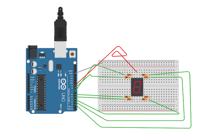 Circuit design 7 segments display Week11 - Tinkercad