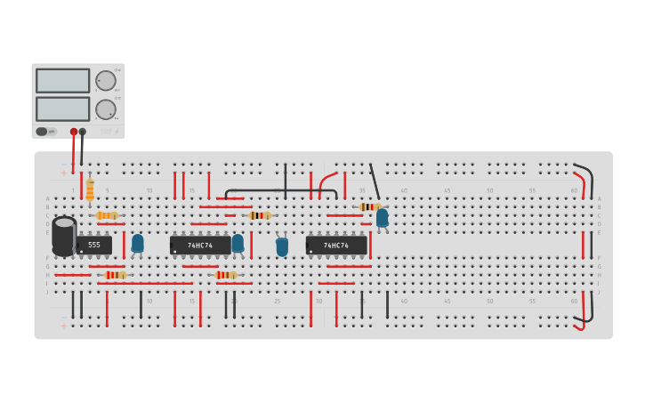 Circuit design Copy of 3 Bit D Flip Flop Counter - Tinkercad
