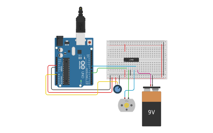 Circuit design DC motor control using L293D and Potentiometer, Arduino ...