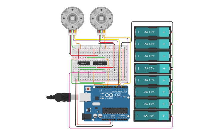 Circuit design hackathon - 2 DC motors and motorshield - Tinkercad