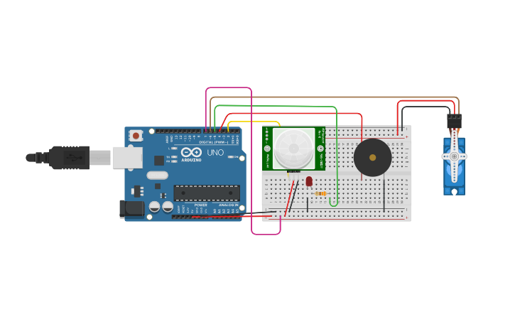 Circuit design Ceyda - Pır Sensörü - Buzzer - LED - Tinkercad