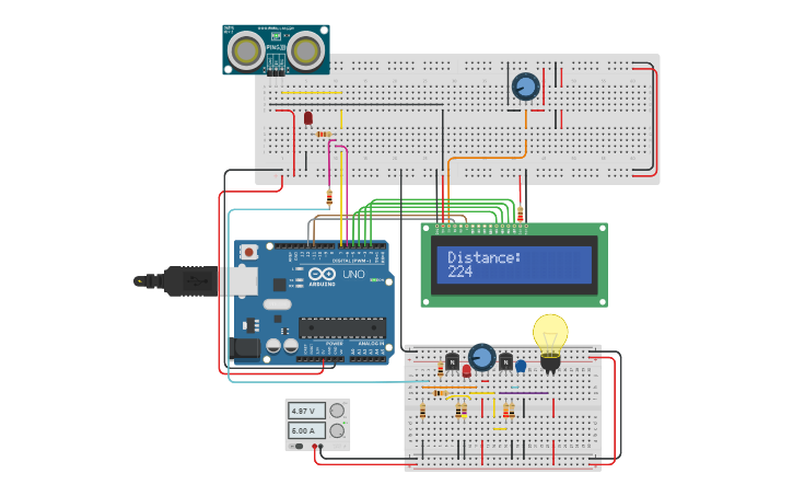 Circuit design Distance lcd light - Tinkercad