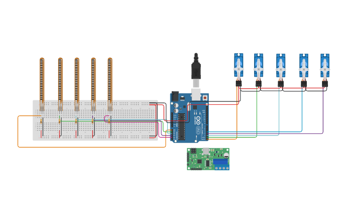 Circuit design Bionic Arm Using flex Sensor - Tinkercad