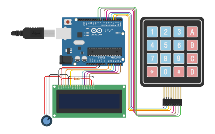 Circuit design LCD and Keypad - Code and Password - Tinkercad