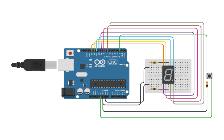 Circuit Design Apsc160 Arduino 7 Segment Display W Pushbutton Tinkercad