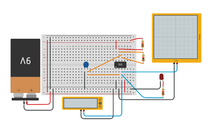 Circuit design 555 Timer Example w/o Arduino - Tinkercad