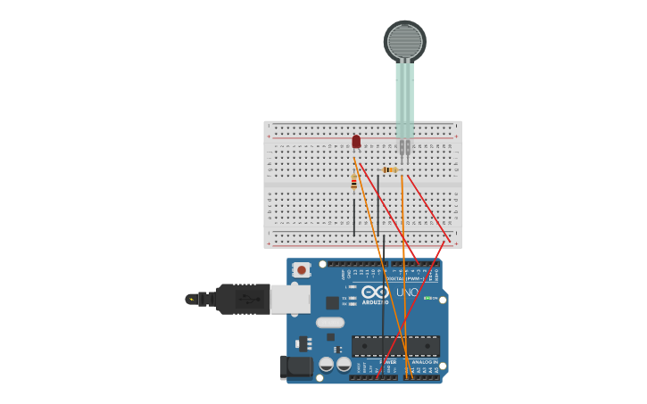 Circuit design Force Sensor to Light (Code Blocks) - Tinkercad