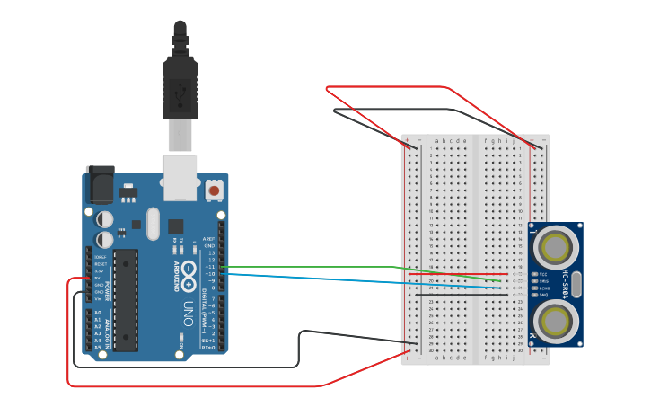 Circuit design Ultrasonic Distance Sensor - Tinkercad