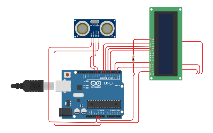 Circuit design Measure distance using Ultrasonic Distance Sensor(HC ...
