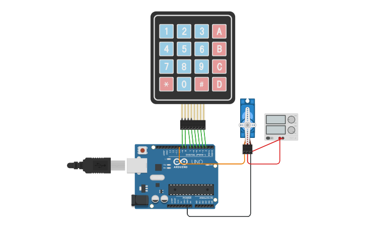 Circuit design Block Keypad with servo.. - Tinkercad