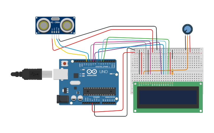 Circuit design Distance LCD - Tinkercad