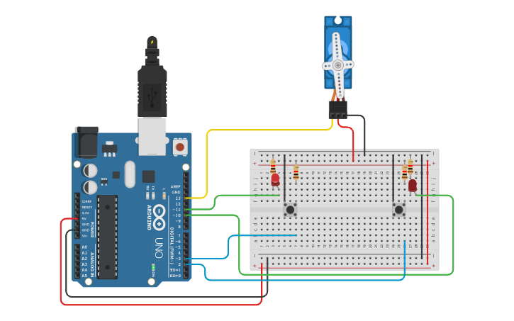 Circuit design (Micro Servo Controlled by Push Button) - Tinkercad