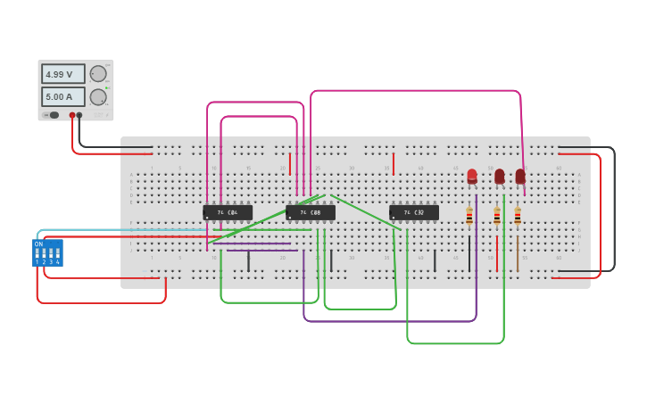 Circuit design half adder using 2-4 decoder - Tinkercad
