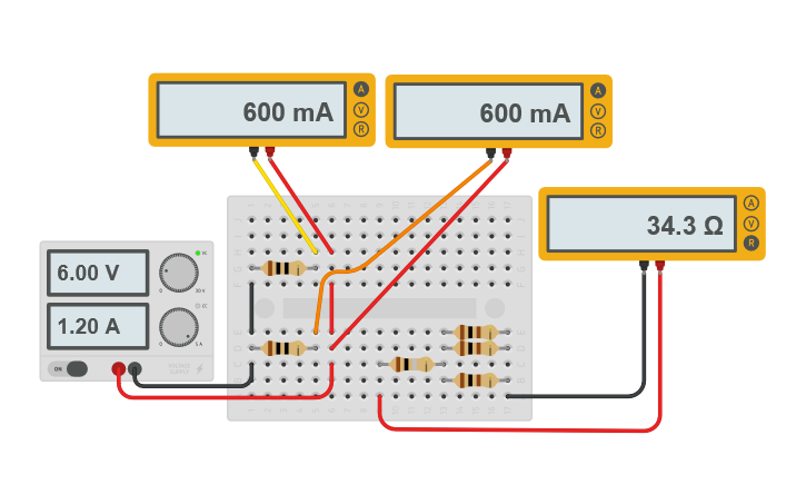 Circuit design Parallel and Series resistors - Tinkercad