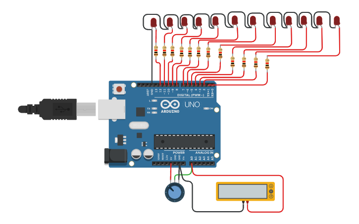 Circuit design Rangkaian Arduino Uno R3 dengan Keluaran 12 bit - Tinkercad