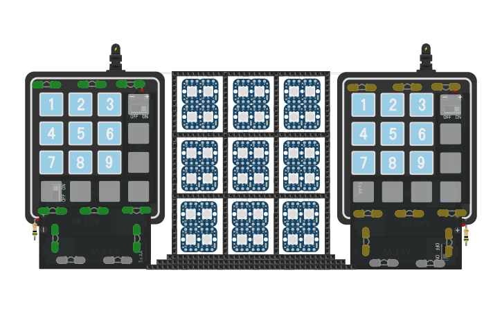Circuit design NEOPIXEL GAME = HASH KEYBOARD 4X4 (2 PLAYERS) - Tinkercad